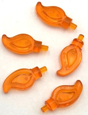 Lego 5 New Trans-Orange Waves Rounded Straight Single w/ Small Pin End ...