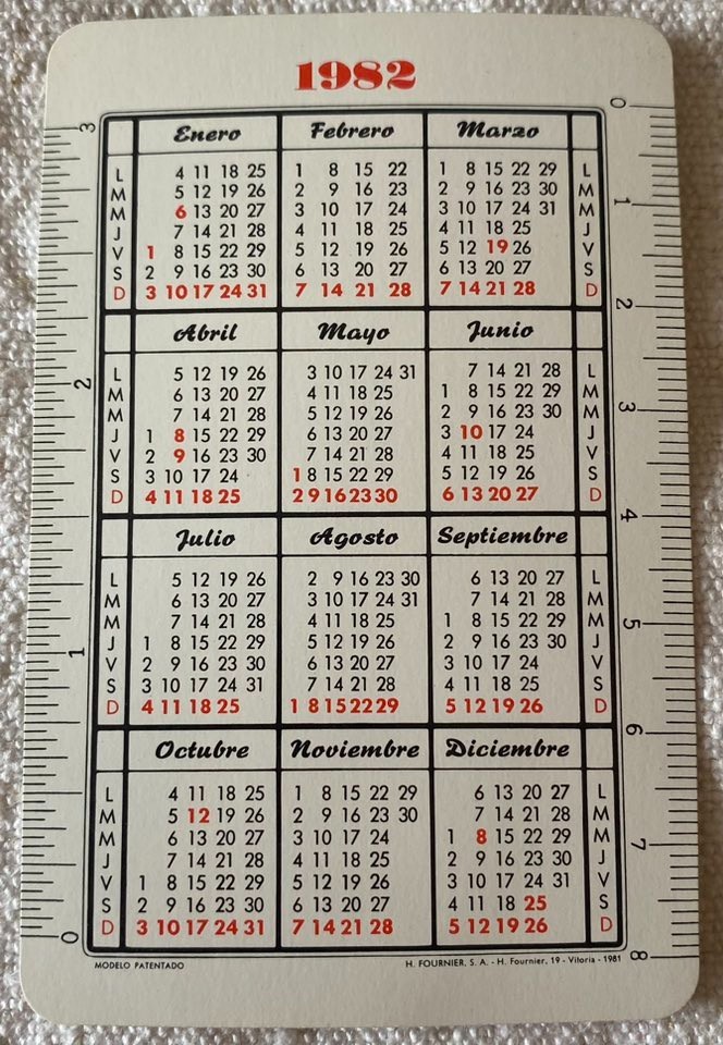 ⭕VTG card pocket calendar 1982 HERACLIO FOURNIER ADVERTISING CAJA DE ...