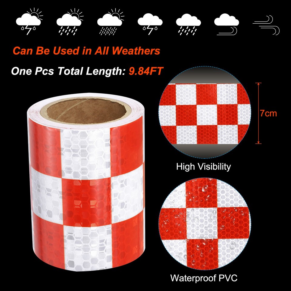 Reflective Tape, 1Roll 10 Ftx3-Inch Safety Tape, Square Red White | eBay UK