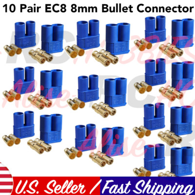 10 Pair 8mm AMASS EC8 Gold Bullet Connector M F Plugs Adapters Battery ...