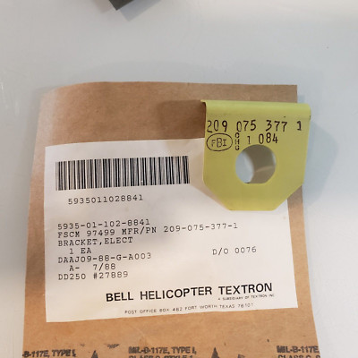BELL HELICOPTER ELECTRICAL BRACKET 209-075-377-1 5935-01-102-8841 | eBay