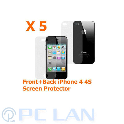 5x Clear Front + Back Screen Protectors FULL BODY for iPhone 4 4S ...