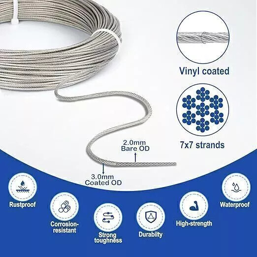 1/8,7x7 100FT Stainless Steel Cable Wire Rope Aircraft Cable Railing ...