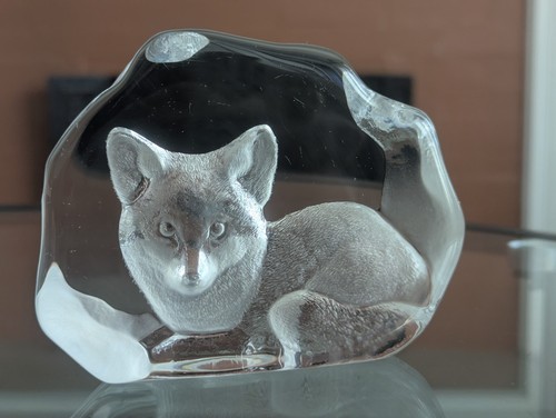 Mats Jonasson Signature Crystal Snow Fox Paperweight Sweden Vtg ...