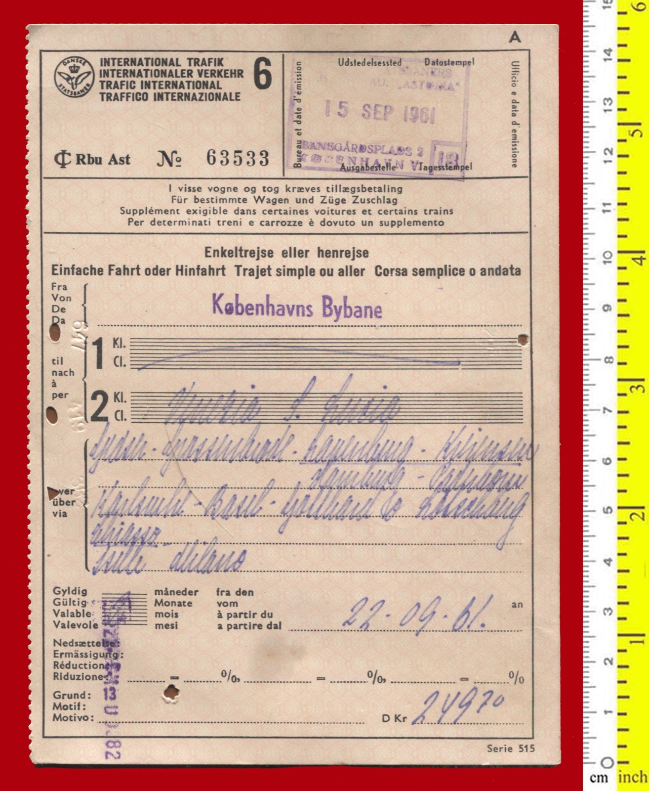 #64851 Denmark 1951. International Rail Ticket | eBay