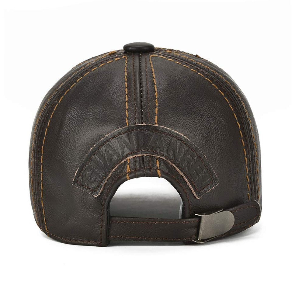 Adjustable Men's Genuine Cowhide Leather Baseball Cap for Fall Winter ...