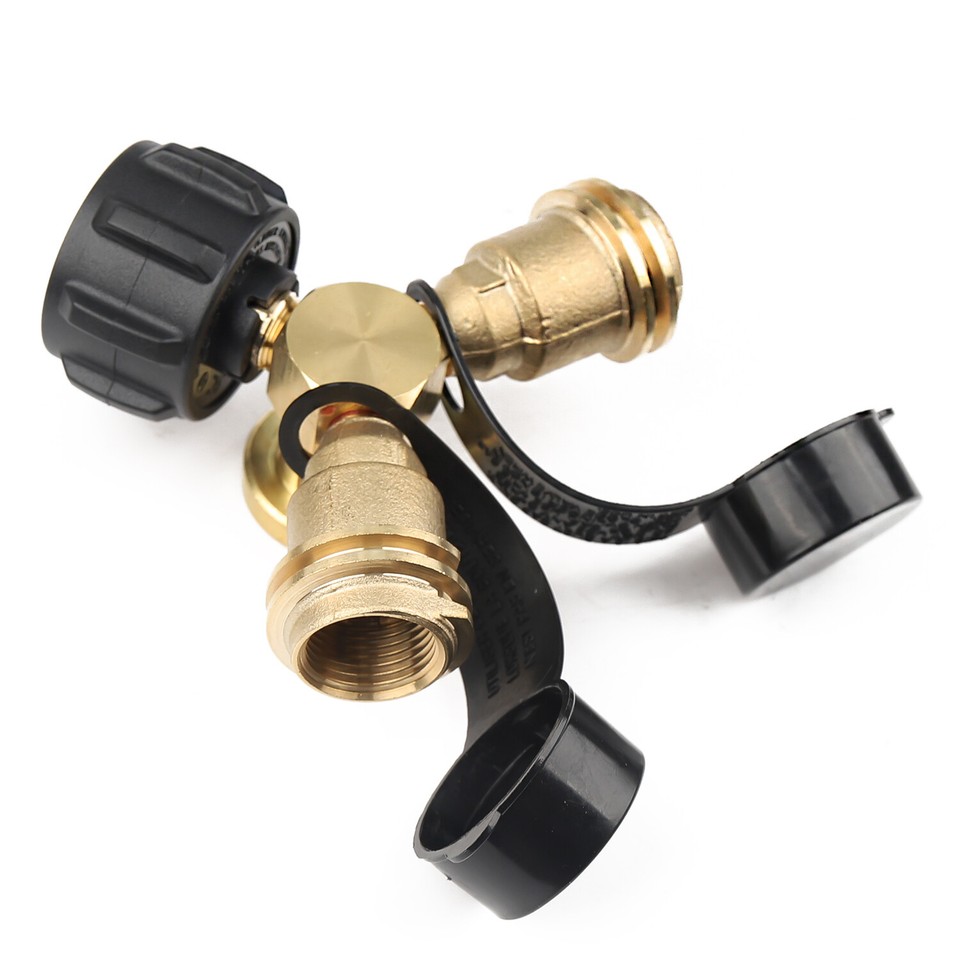 Propane Tank Y Splitter Adapter 2 Way LP Gas Tee Connector with Gauge ...