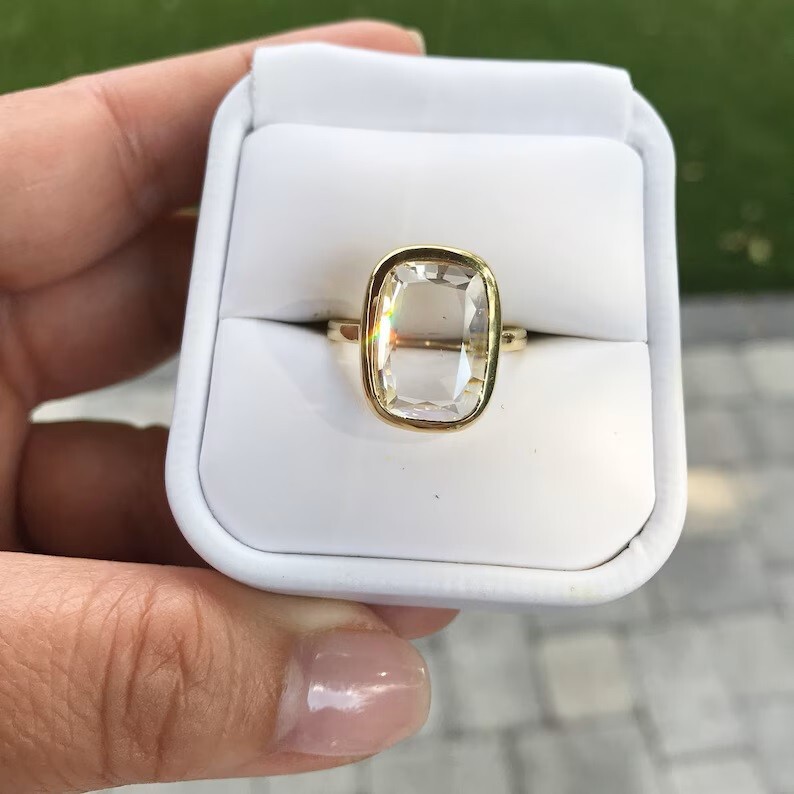 2.0 CT Rectangle Portrait Cut Moissanite Engagement Bezel Set Ring ...