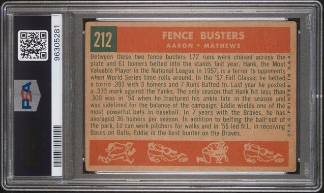 1959 Topps Fence Busters baseball card, PSA Graded Good 2, #212 in the ...