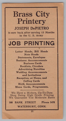 1919 Brass City Printery Joseph Depietro Johnson's Boot Shop Waterbury ...