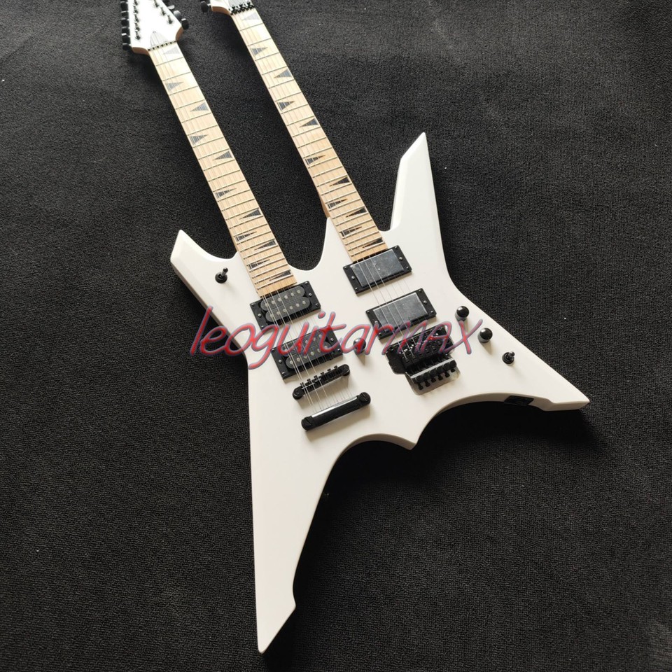 White Double Neck Electric Guitar 12+6 String Solid Modern Xiphos Black ...