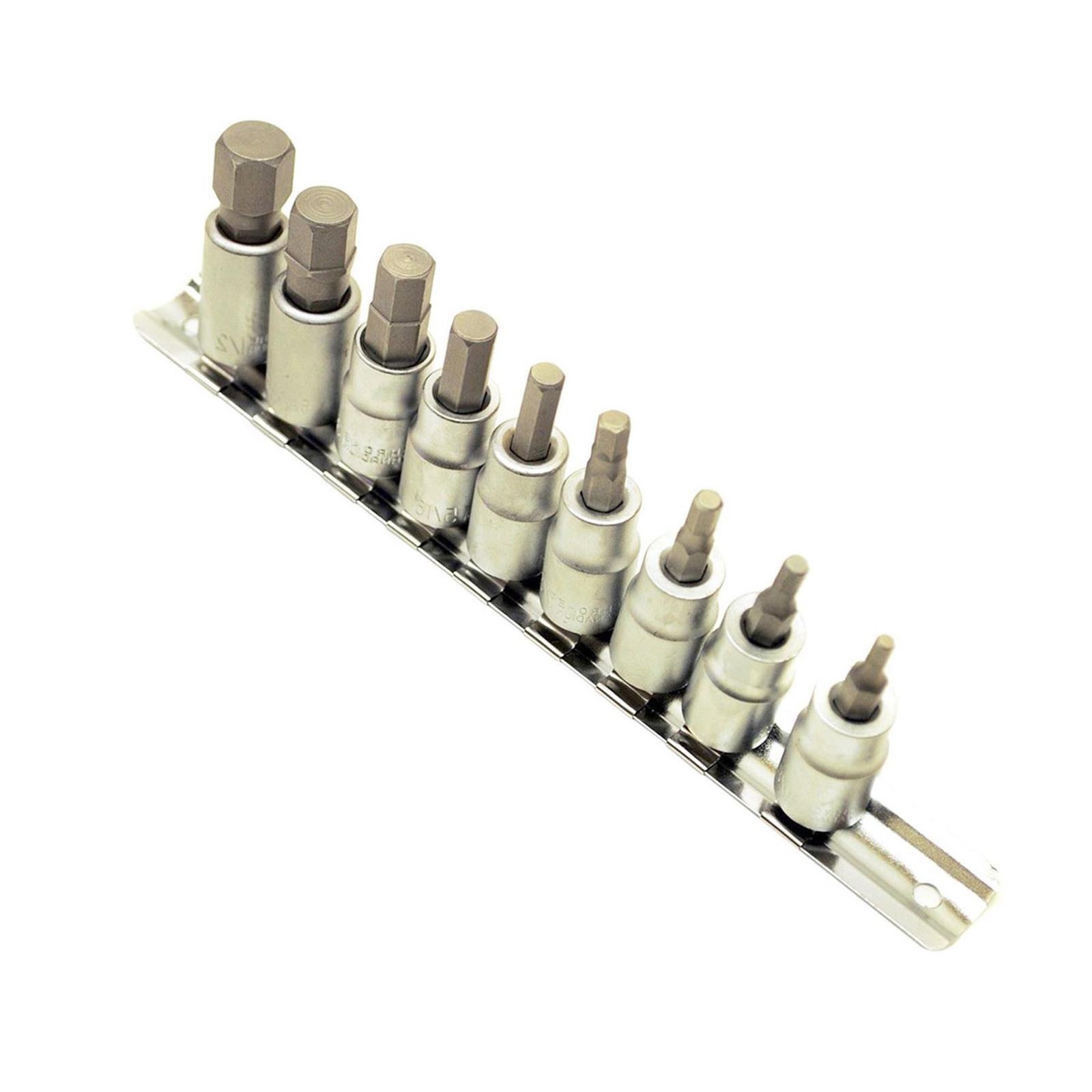 9pc Hex Bit Socket Set AF Imperial Allen Key Hex Bit Sockets On Rail 3/ ...