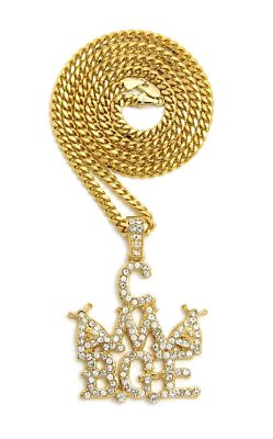 Iced Bling Gold PT CMG BGE Pendant & 24" Box, Cuban, Rope Chain Hip Hop ...
