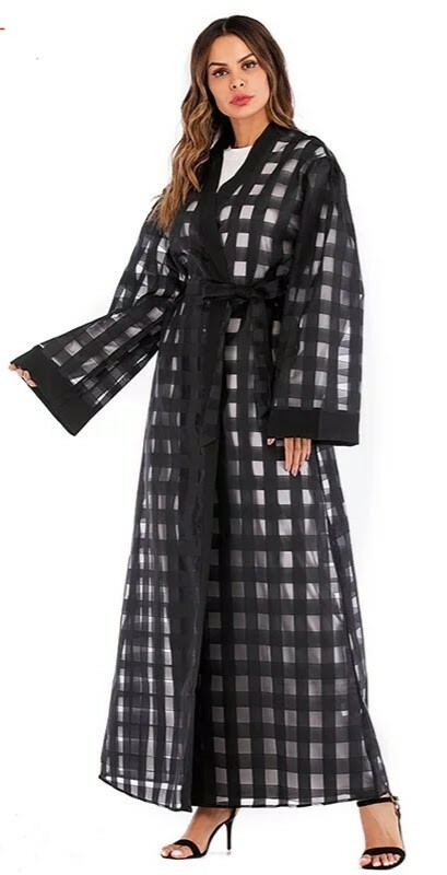 Elegant Black Organza Plaid Perspective Design Maxi Loose Duster M | eBay