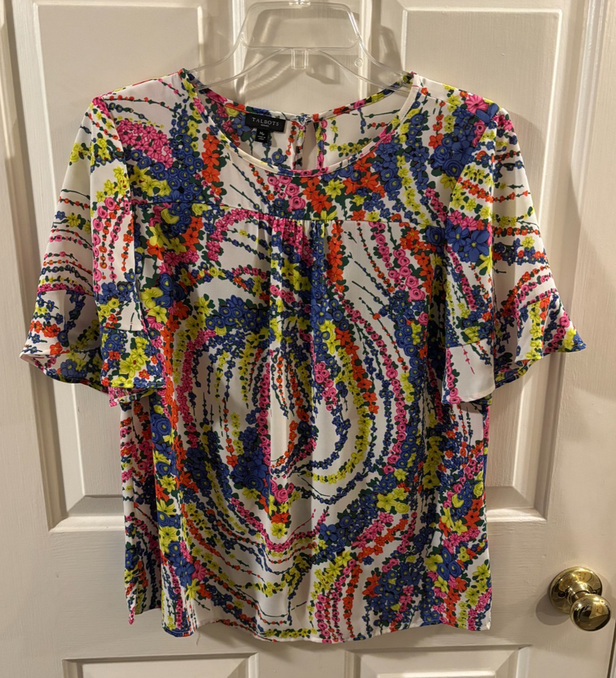 Talbots Petites Women's Ruffle-Short Sleeve Top ~ Swirling Floral ~ MP ...