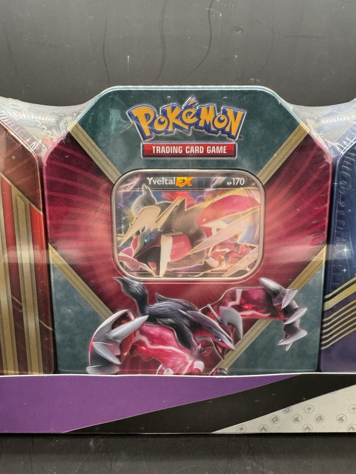 2016 Pokemon XY Tin 3 Pack Machamp Ex & Shiny Yveltal EX & Magearna EX ...