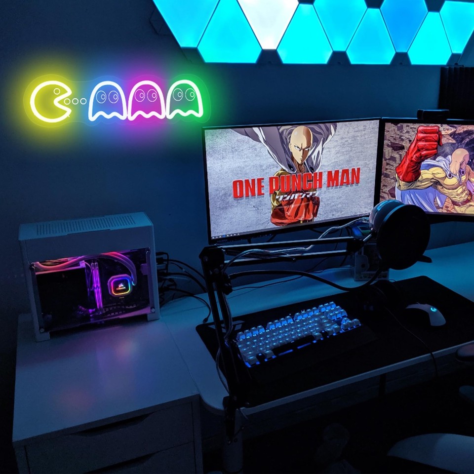 Arcade Game Neon Sign, Retro 3D Ghost Arcade Game Light, Pac Man and ...