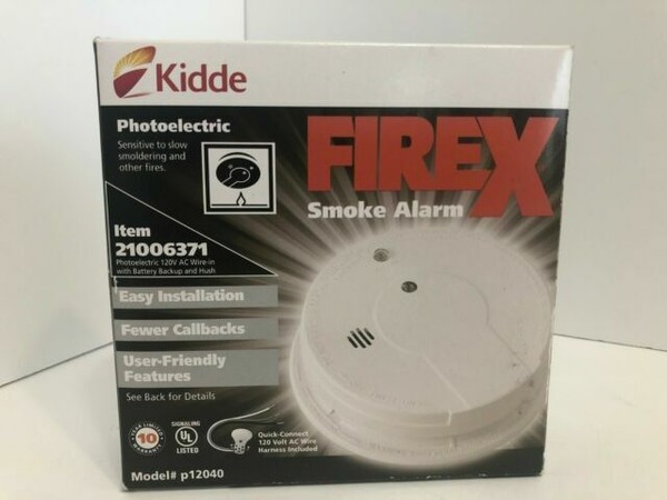 Kidde FIREX Smoke Alarm Model P12040 Photoelectric 120v AC Wire-in ...