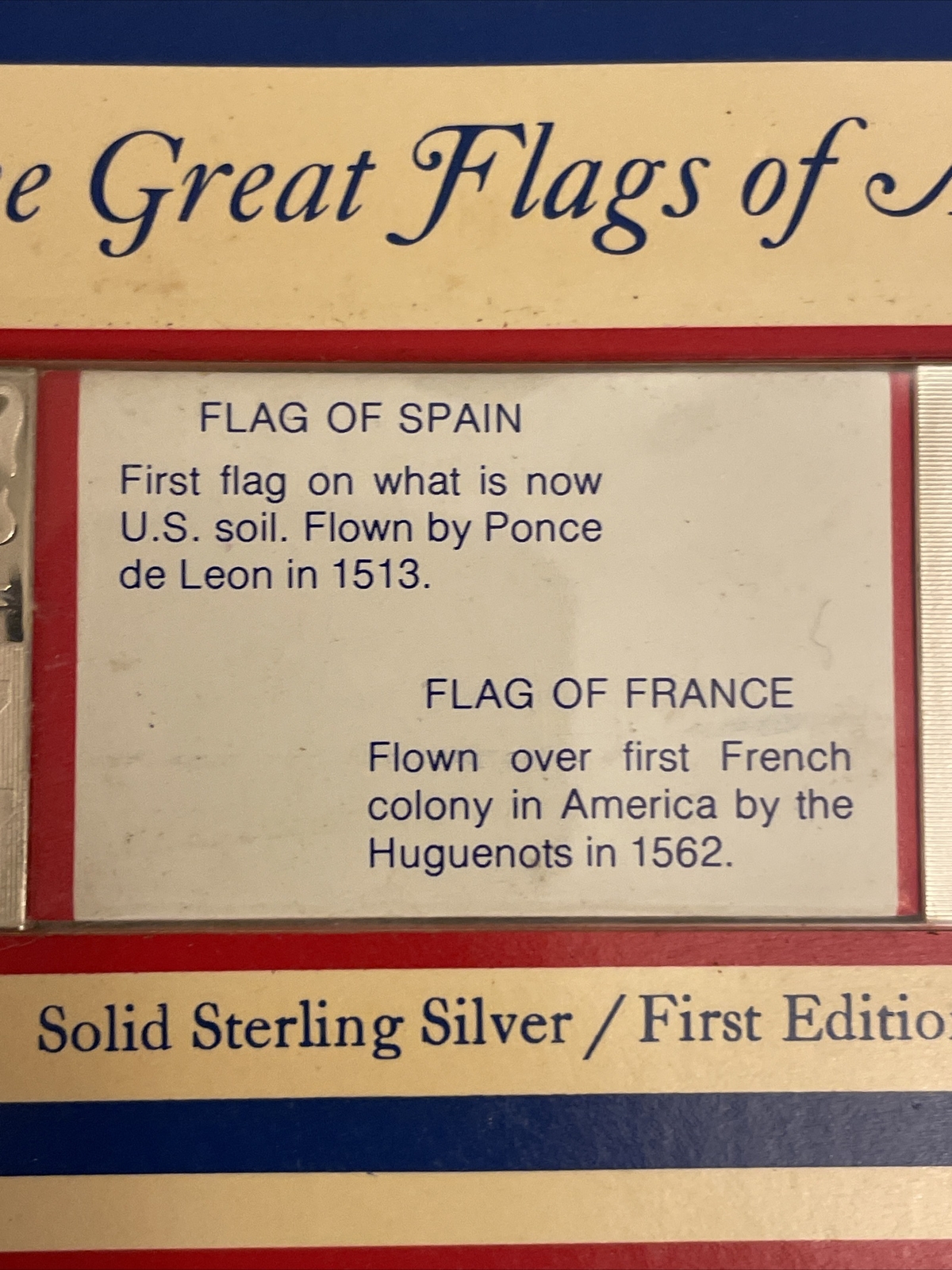 1972 Franklin Mint Flag Of France Spain Great Flags Of America Sterling ...