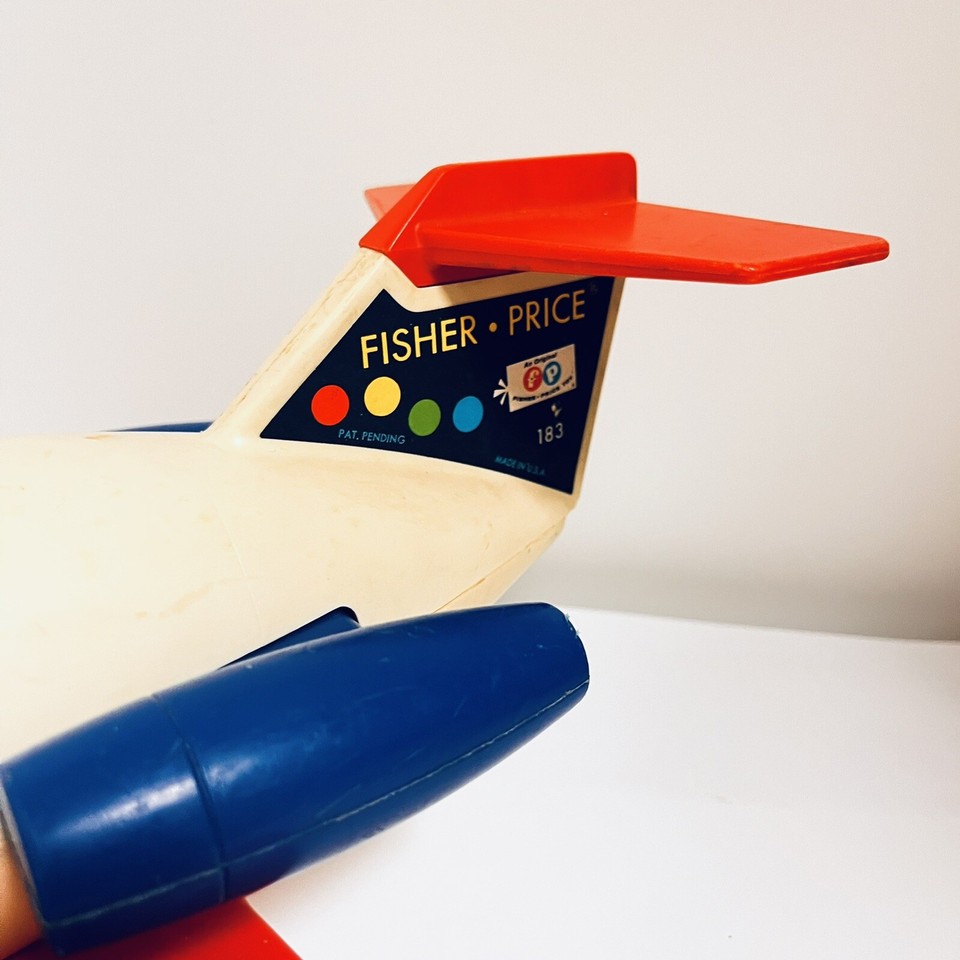 ⭐️ Vintage Fisher Price PULL Jet Airplane 1970 #183 Little People With ...