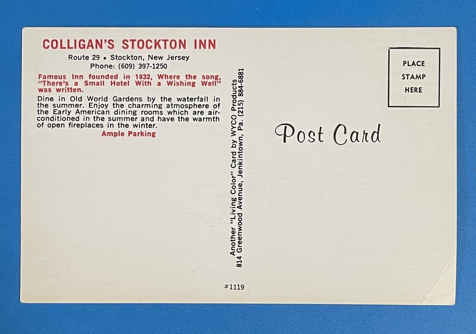 STOCKTON New Jersey NJ Vintage Postcard COLLIGAN'S STOCKTON INN ...