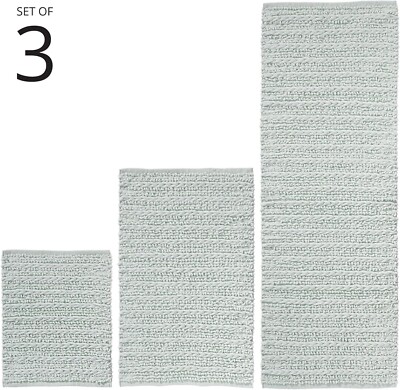 mDesign Cotton Bathroom Spa Mat / Rug / Runner, Set of 3 - Water Blue ...