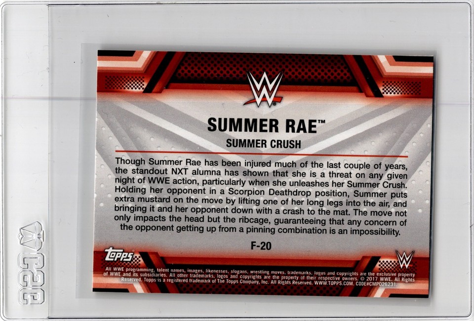 2017 Topps WWE Womens Division Famous Finishers Summer Rae F-20 | eBay