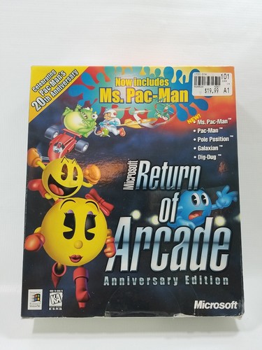 Microsoft RETURN OF ARCADE PAC-MAN Galaxian 1995 WINDOWS BiG Box SEALED ...