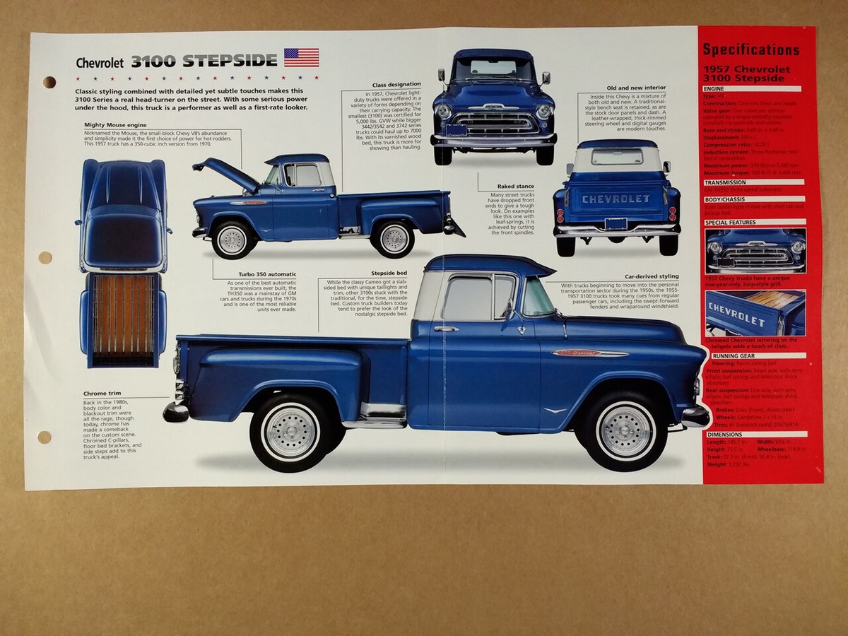1957 Chevy Pickup Truck 3100 Short Bed Step Side