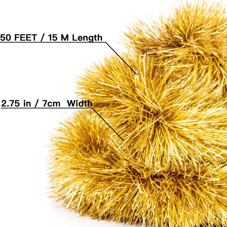 Jishi 50 FT Christmas Garland Gold Tinsel 70mm, | eBay