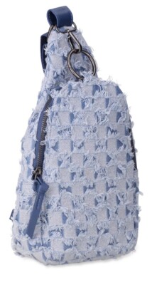 No Boundaries Women’s Hands Free Cargo Sling Bag Blue Distressed Denim ...