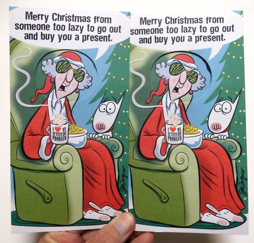 2 Cards Hallmark MAXINE J Wagner Merry Christmas From Someone too Lazy ...