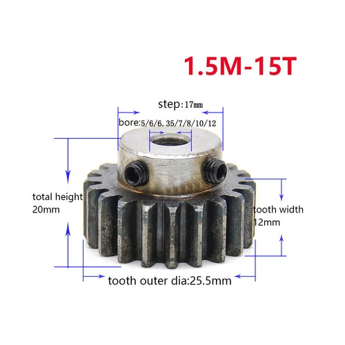 1.5Mod 15T Metal Spur Gear Pinion Gear #45 Steel Motor Gear 1.5M15T ...