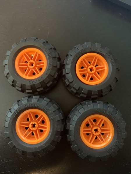 LEGO Technic 56 x 26 Balloon Tires Wheels Set of 4 Orange Rims ...