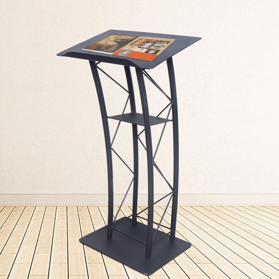 Black Metal Wood Curved Podium Presentation Lectern Stands Wrought Iron ...
