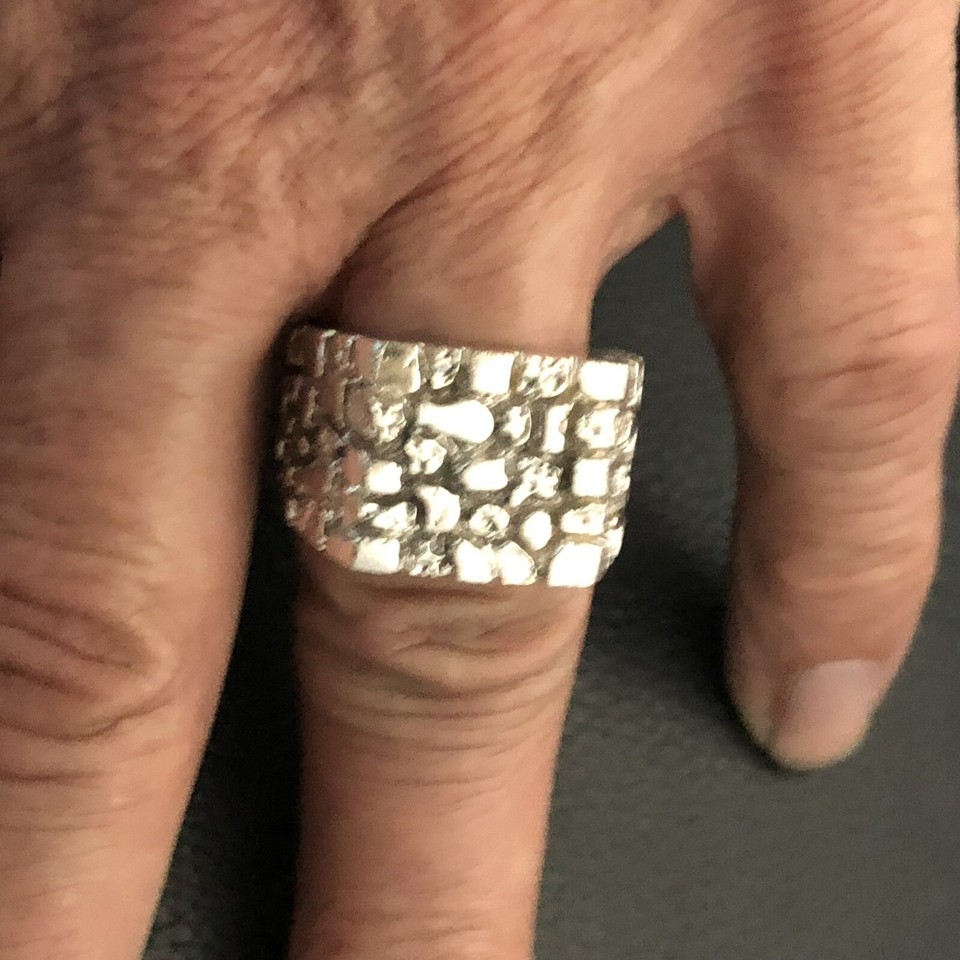 MJG STERLING SILVER . HEAVY NUGGET RING. BIKER. 31 GRAMS. STARTS AT ...