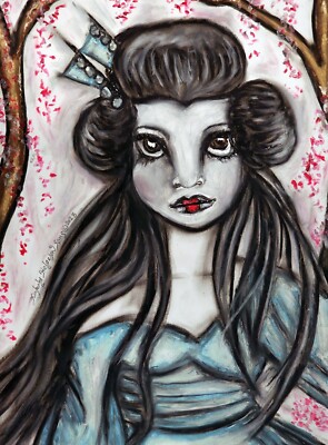 YUKI-ONNA ORIGINAL signed 9x12 pastel art painting KSams Yokai Ice ...