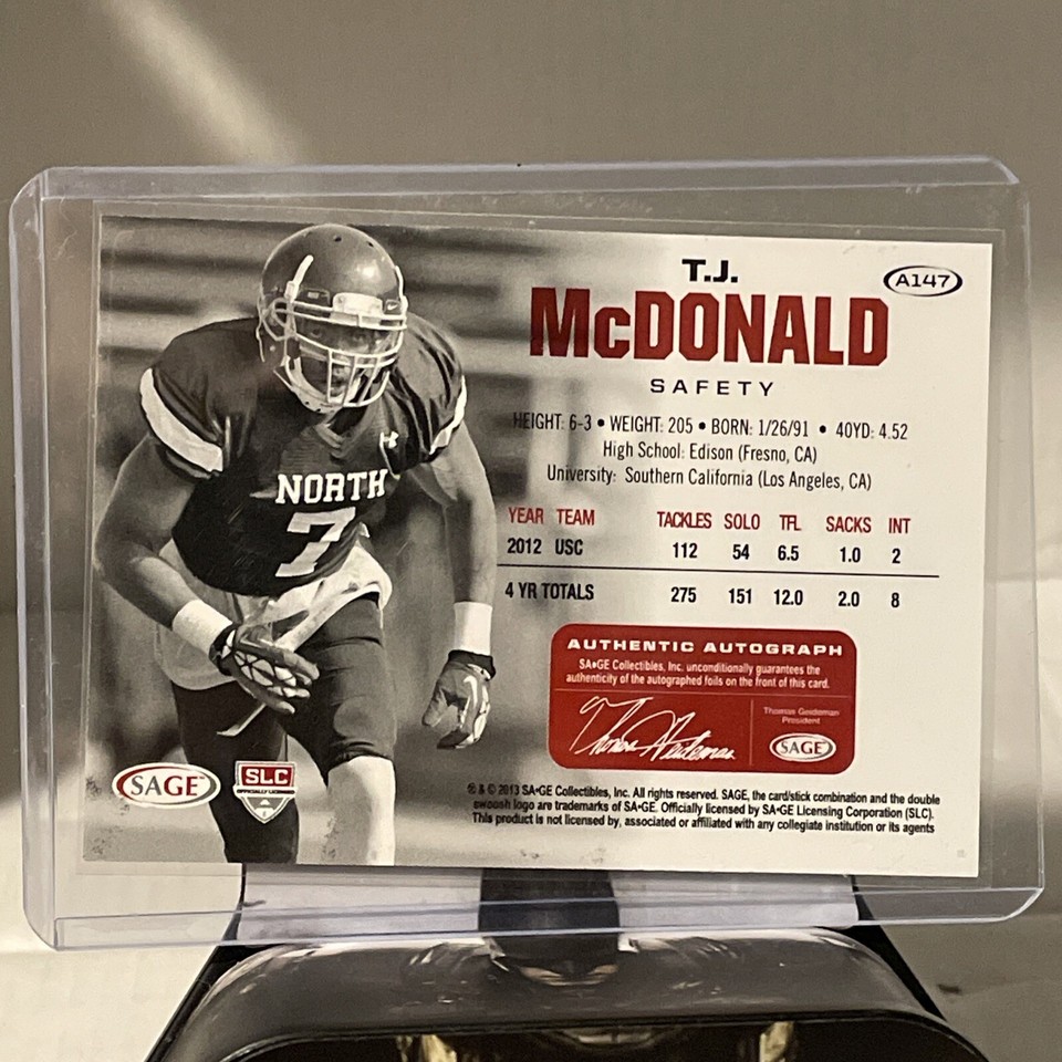 T.J. McDonald Rookie 2013 Sage Hit Rookie Autograph USC Trojans Los ...