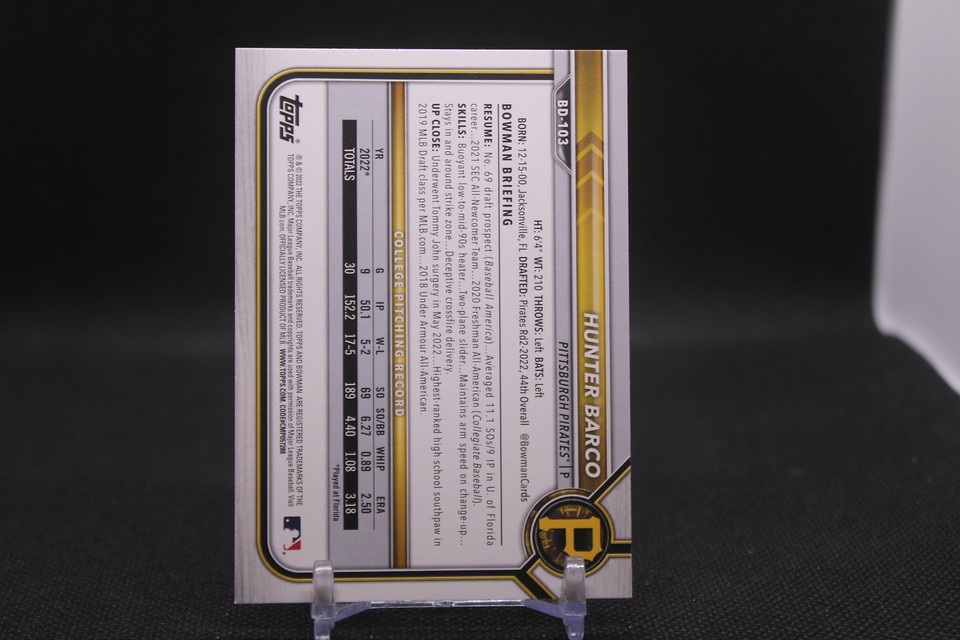 Hunter Barco #BD-103 2022 Bowman Draft Pittsburgh Pirates | eBay