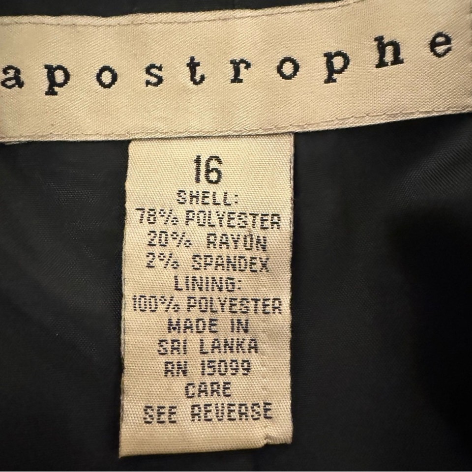 Apostrophe black one button lapel blazer jacket size 16 b30 | eBay
