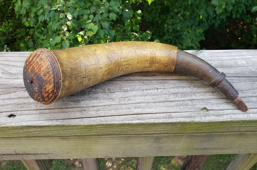 EARLY ENGRAVED FRENCH INDIAN REV WAR POWDER HORN Gideon Halberd ...