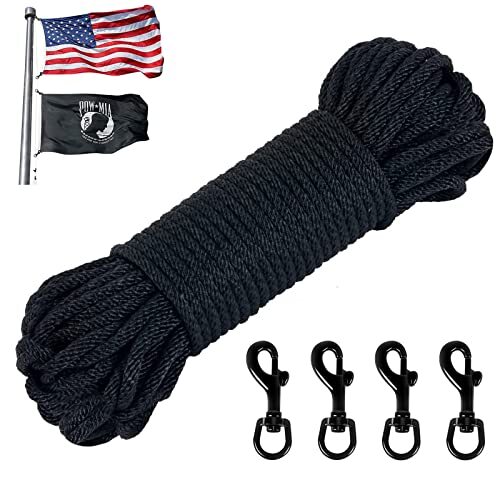 100ft Flag Pole Rope Halyard with Swivel Snap Clips for Flagpoles ...