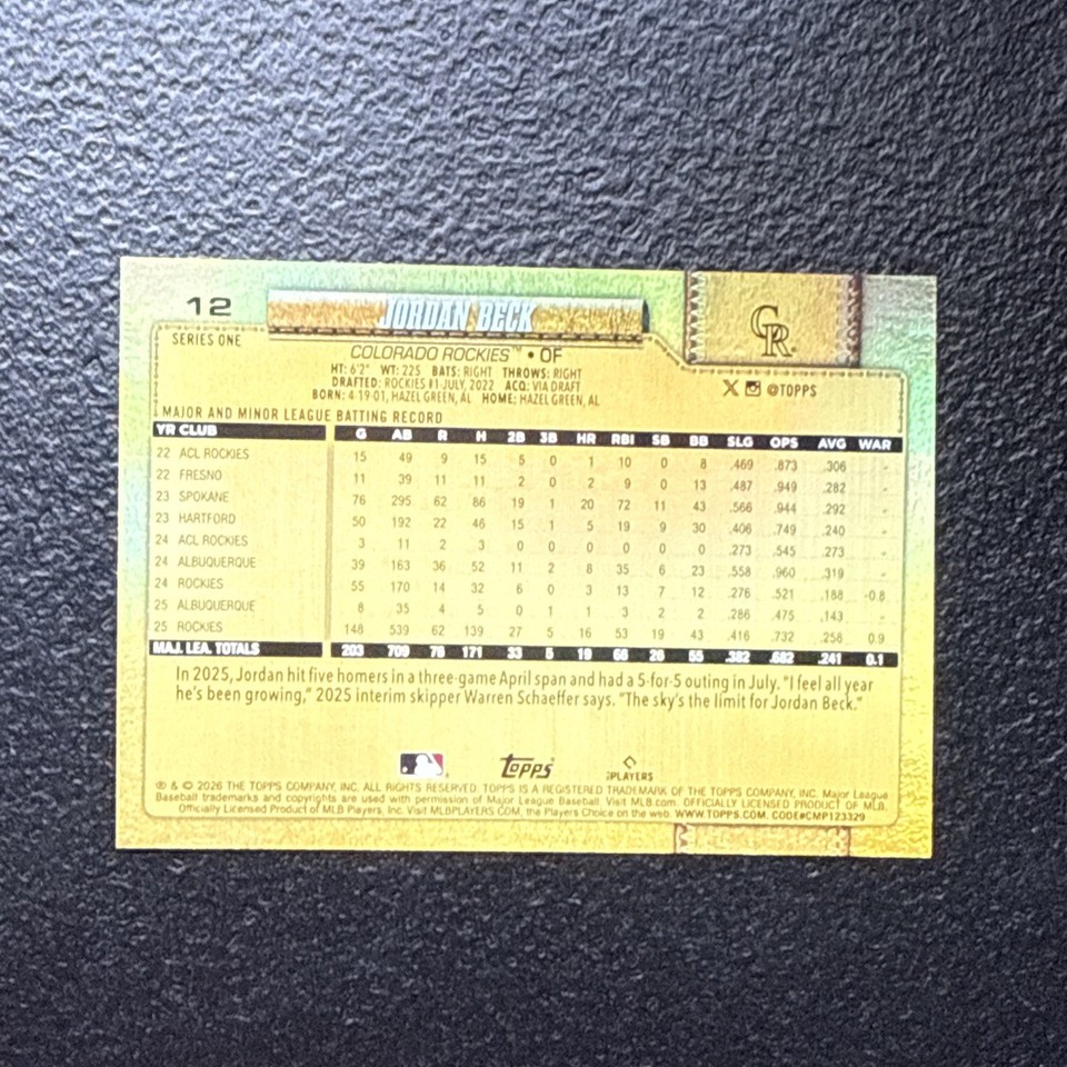 Jordan Beck 2026 Topps Golden Mirror Image SSP Card 12 *Colorado ...
