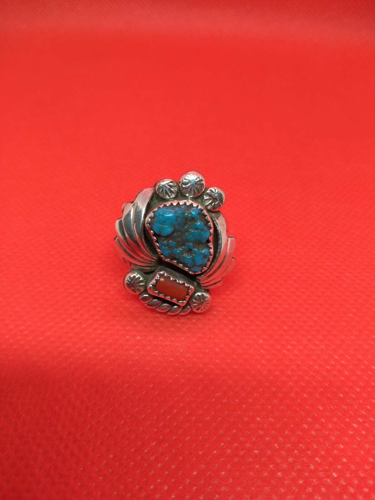 BEAUTIFUL MEXICAN SILVER RING WITH TURQOUISE AND RED CORAL STONES | eBay