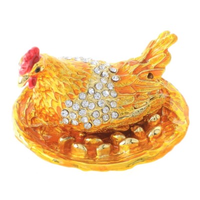 Gold Tone Metal Rhinestone Hatching Chicken Golden Egg Jewelry Box ...