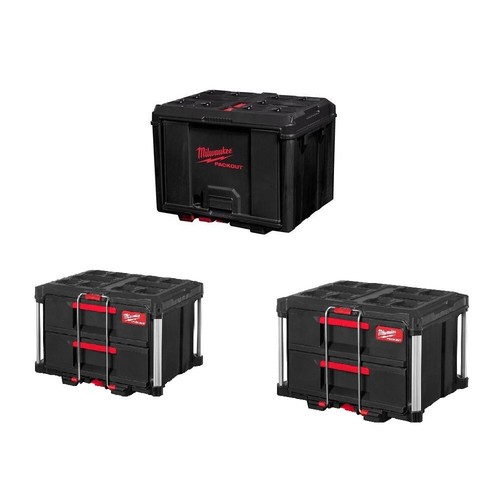 Milwaukee 4932480623 Black PACKOUT Cabinet & 2x 4932472129 PACKOUT 2 ...