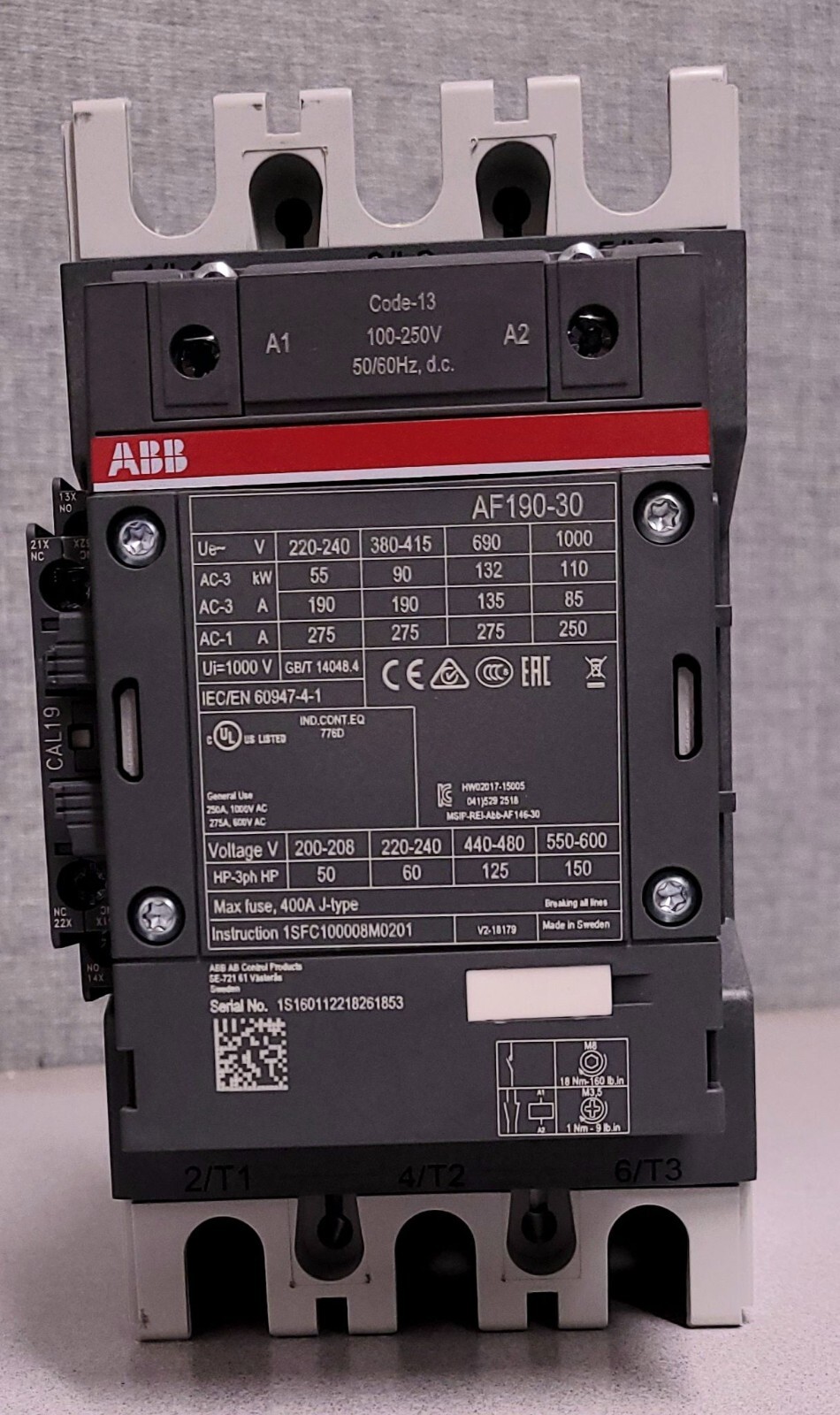 ABB Circuit Breaker AF190-30-11-13 Contactor 1SFL487002R1311 100-250 V ...
