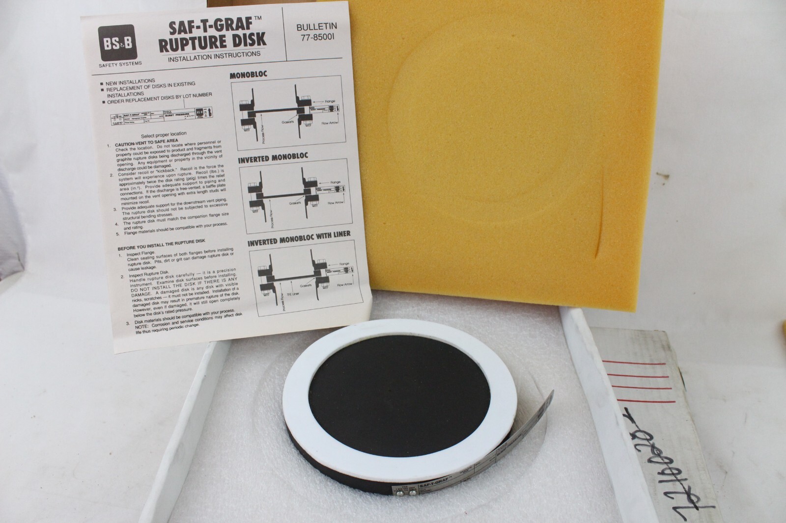 2 New BS&B 97004932-1 Rupture Disc 4” ANSI 150 40 PSIG Graphite Disk ...