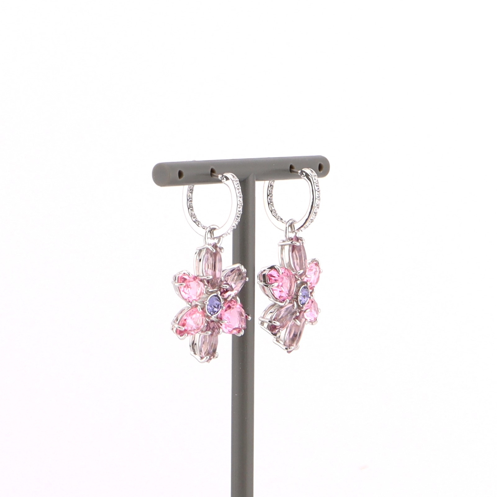 Swarovski Crystal Gema Drop Earrings, Flower, Pink, Rhodium Plated ...