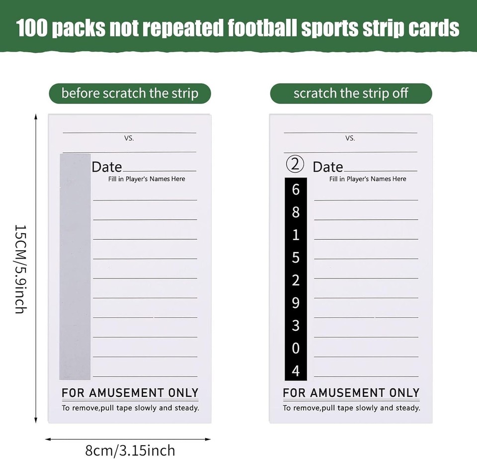 100 Packs 10 Line Sports Strip Cards Super Football Bowl Football Pool ...